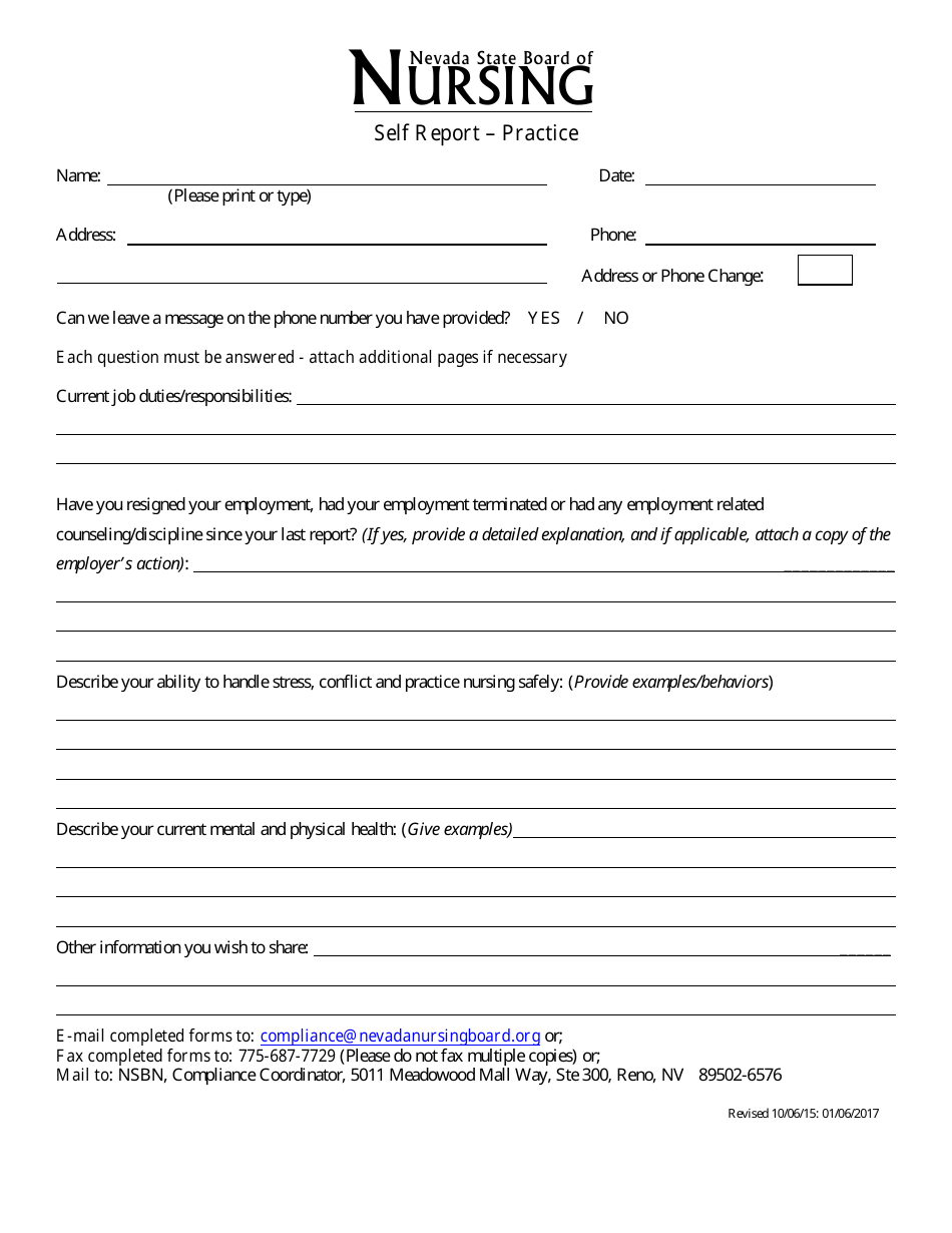 Nevada Self Report Form - Practice - Fill Out, Sign Online and Download ...