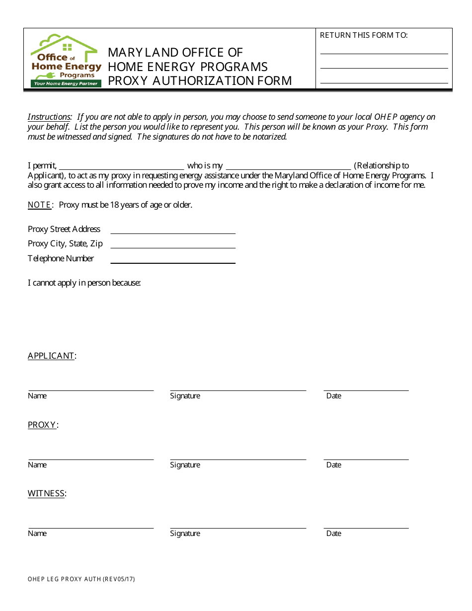 Maryland Proxy Authorization Form - Office of Home Energy Programs ...