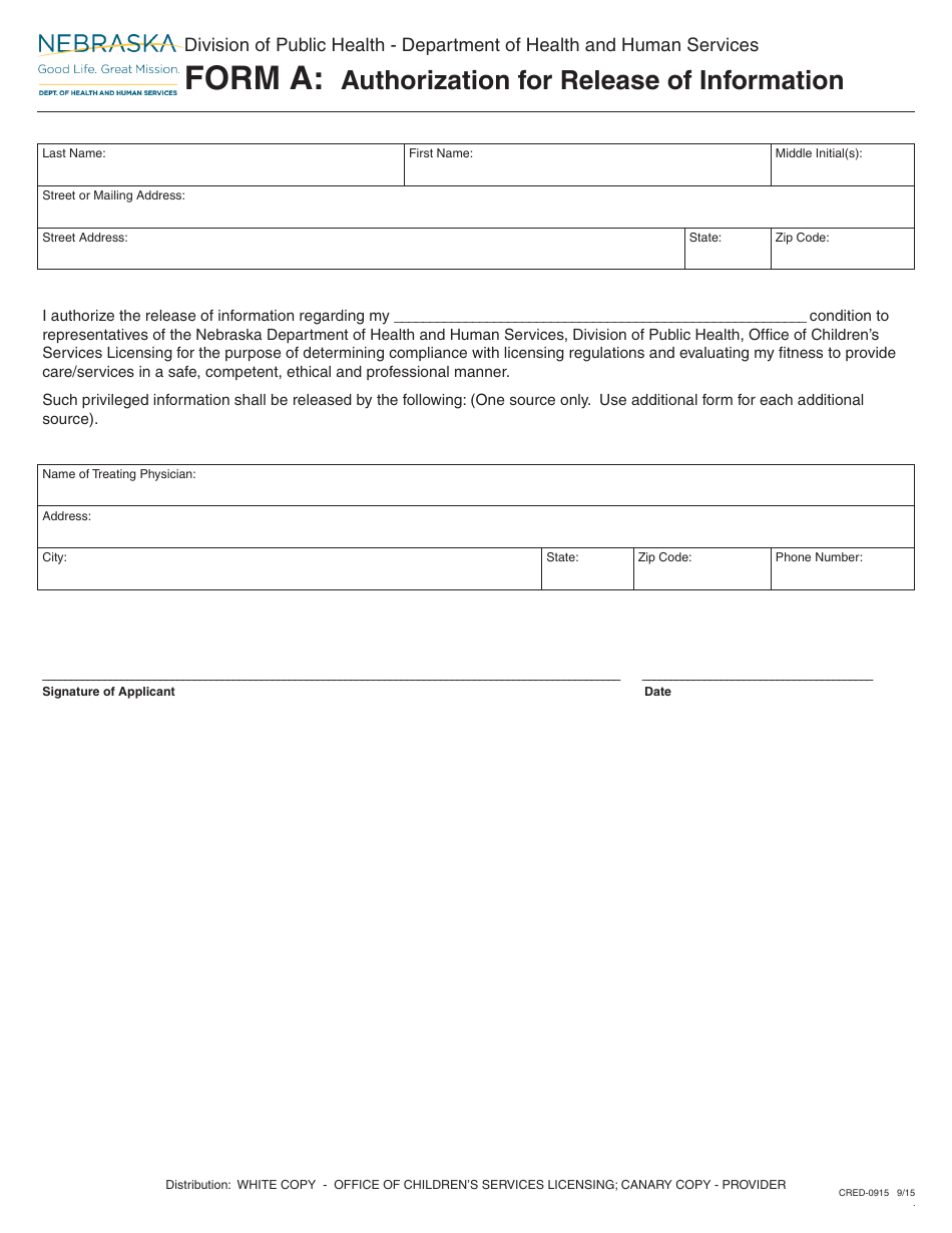Form CRED-0915 (A) - Fill Out, Sign Online and Download Fillable PDF, Nebraska | Templateroller