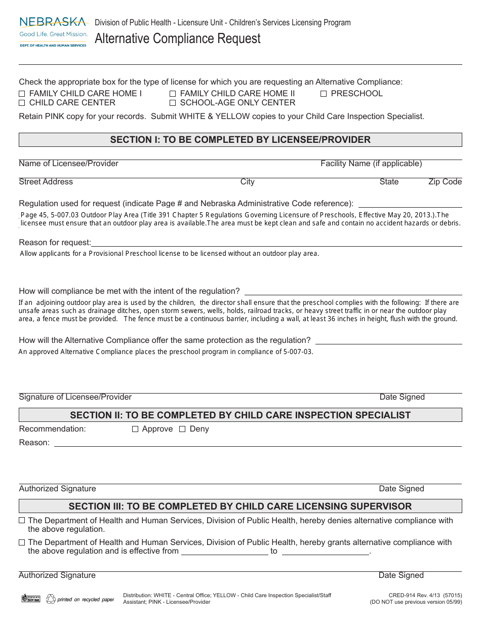 Form CRED-914 - Fill Out, Sign Online and Download Fillable PDF ...