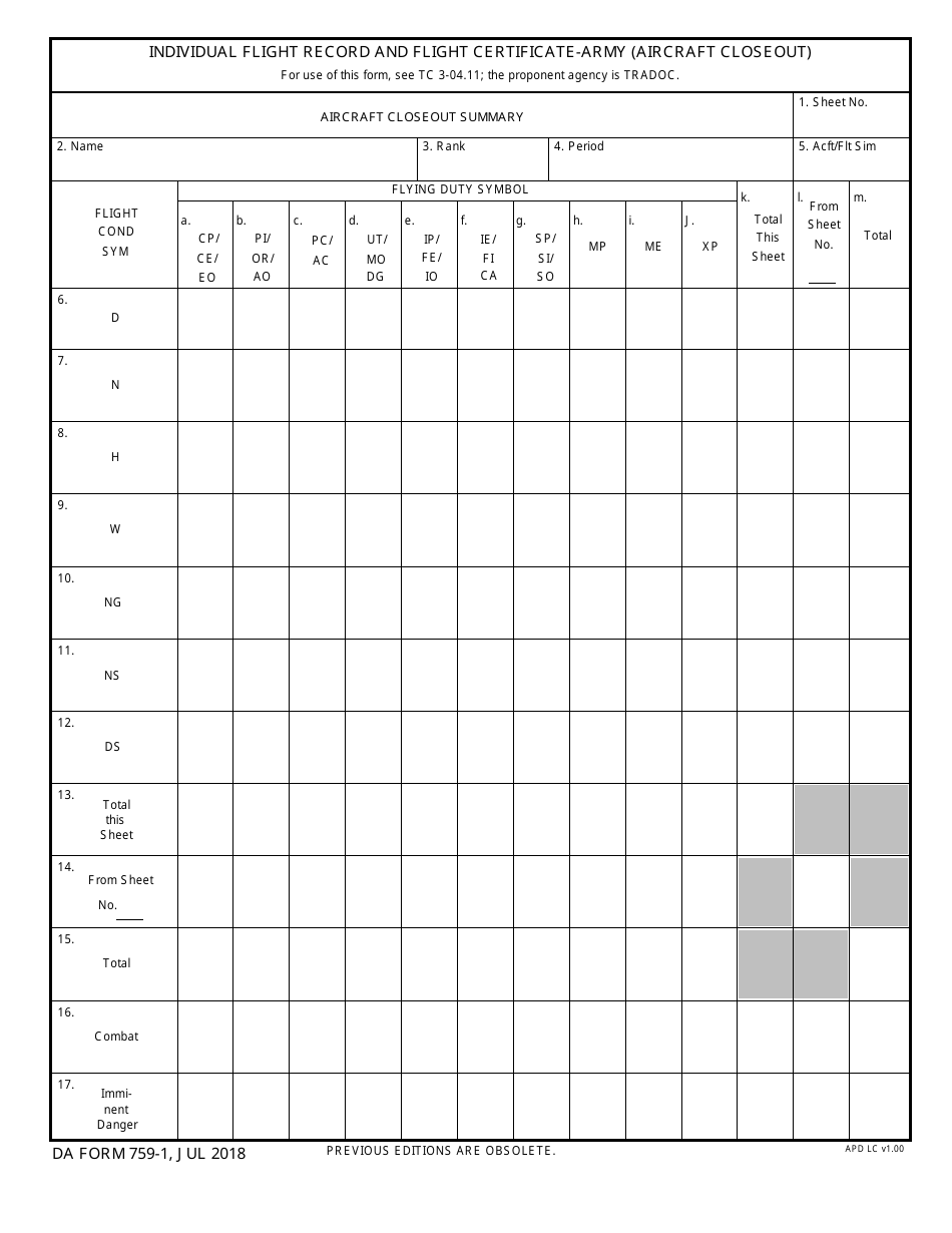 DA Form 759-1 - Fill Out, Sign Online and Download Fillable PDF ...