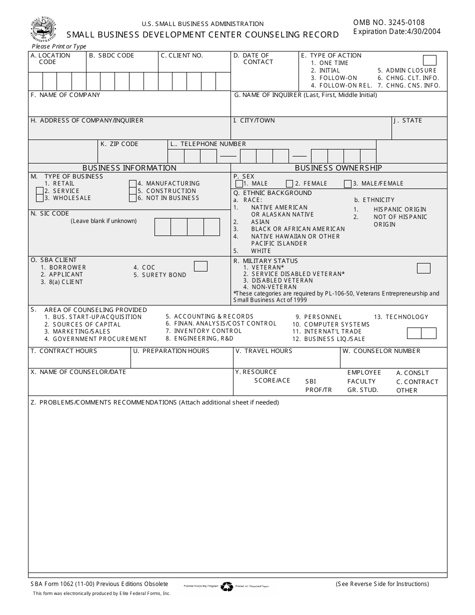 SBA Form 1062 - Fill Out, Sign Online and Download Fillable PDF ...