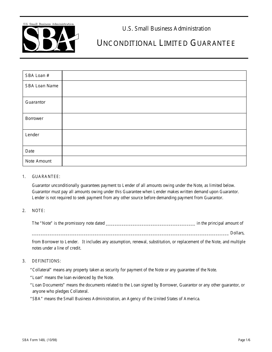 SBA Form 148L - Fill Out, Sign Online and Download Fillable PDF ...