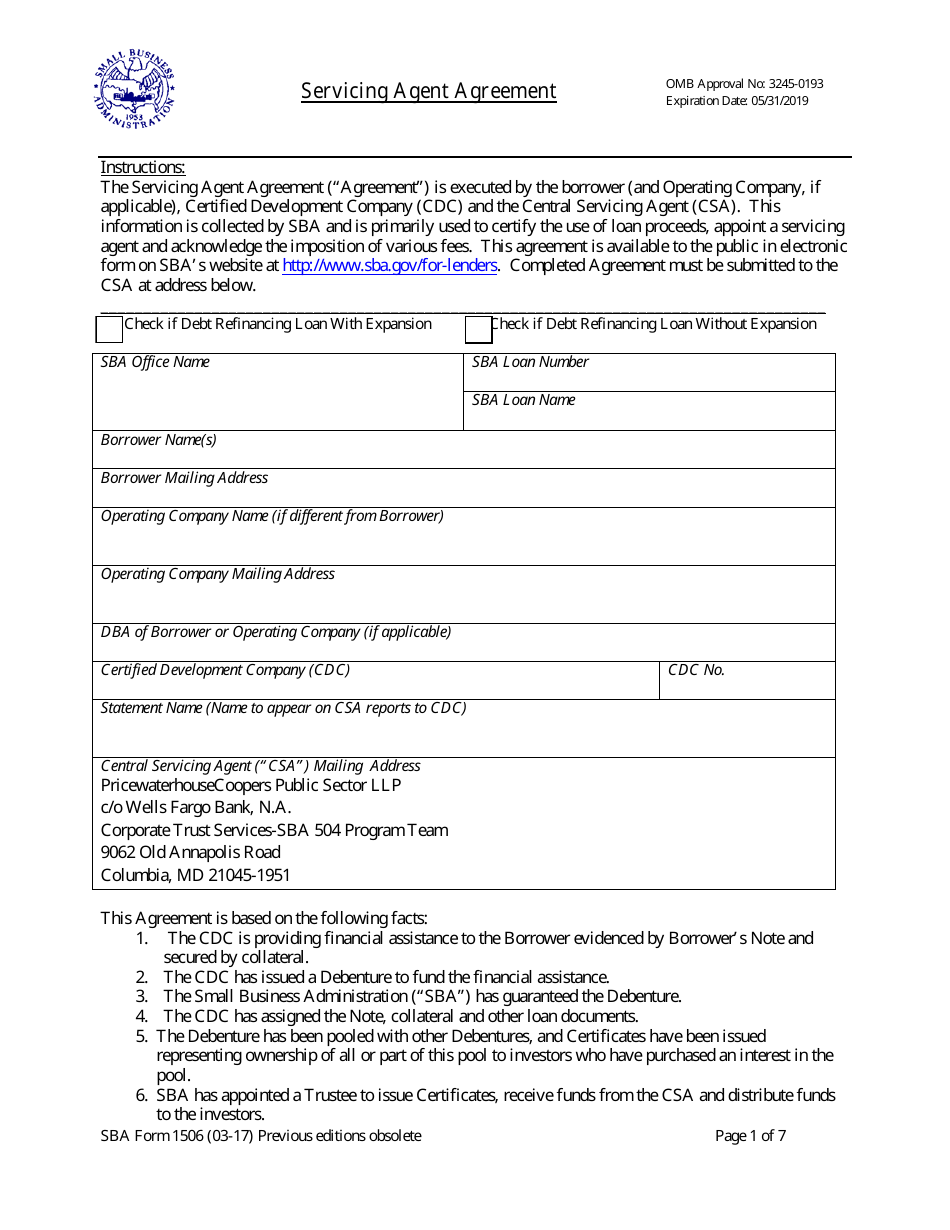 SBA Form 1506 - Fill Out, Sign Online and Download Fillable PDF ...
