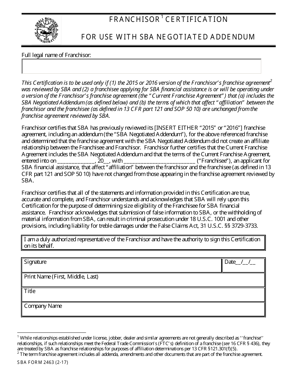 SBA Form 2463 - Fill Out, Sign Online and Download Printable PDF | Templateroller