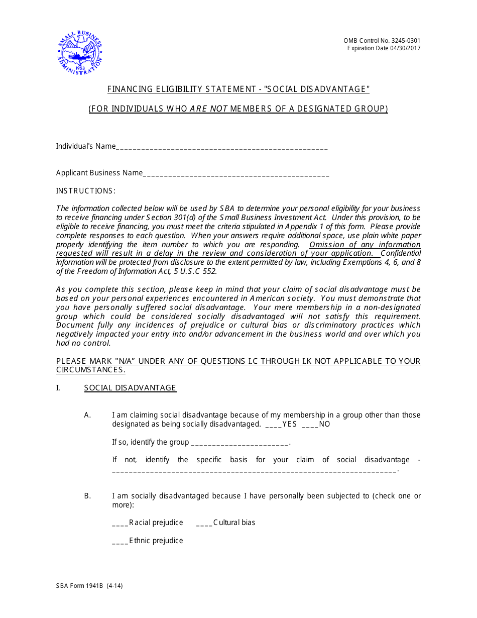 SBA Form 1941B - Fill Out, Sign Online and Download Fillable PDF ...