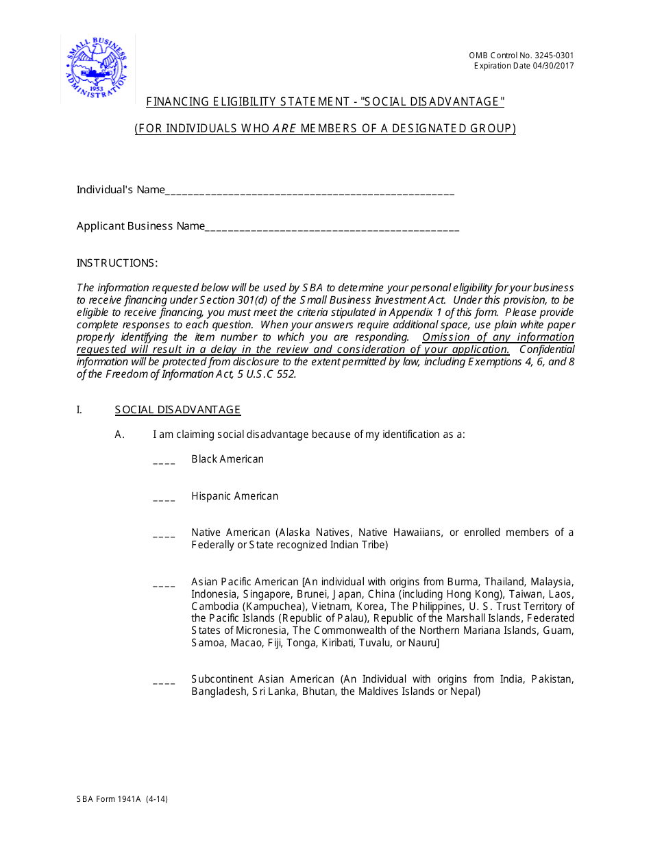 SBA Form 1941A - Fill Out, Sign Online and Download Fillable PDF ...