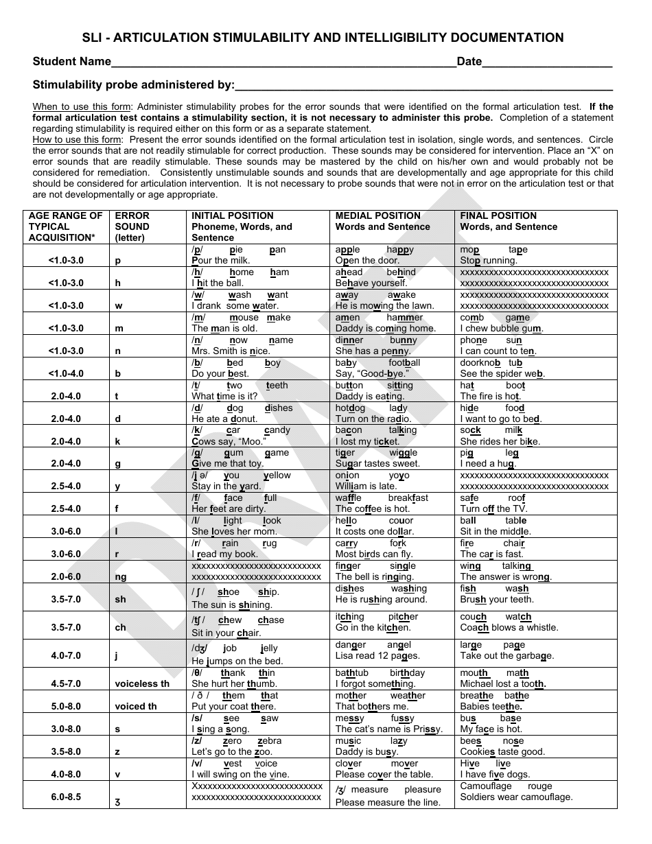 Alabama Sli - Articulation Stimulability and Intelligibility ...
