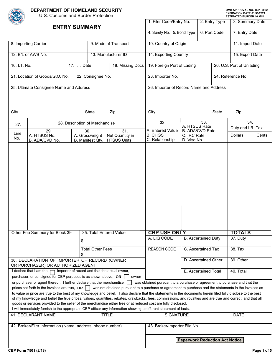 CBP Form 7501 - Fill Out, Sign Online and Download Fillable PDF ...
