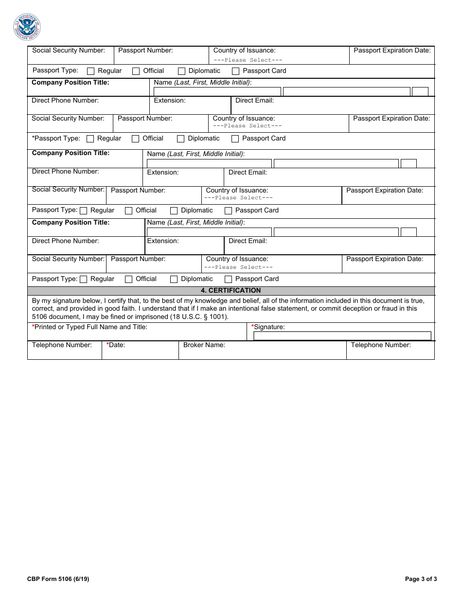 CBP Form 5106 - Fill Out, Sign Online and Download Fillable PDF ... CBP Form 5106 - Fill Out, Sign Online and Download Fillable PDF ...