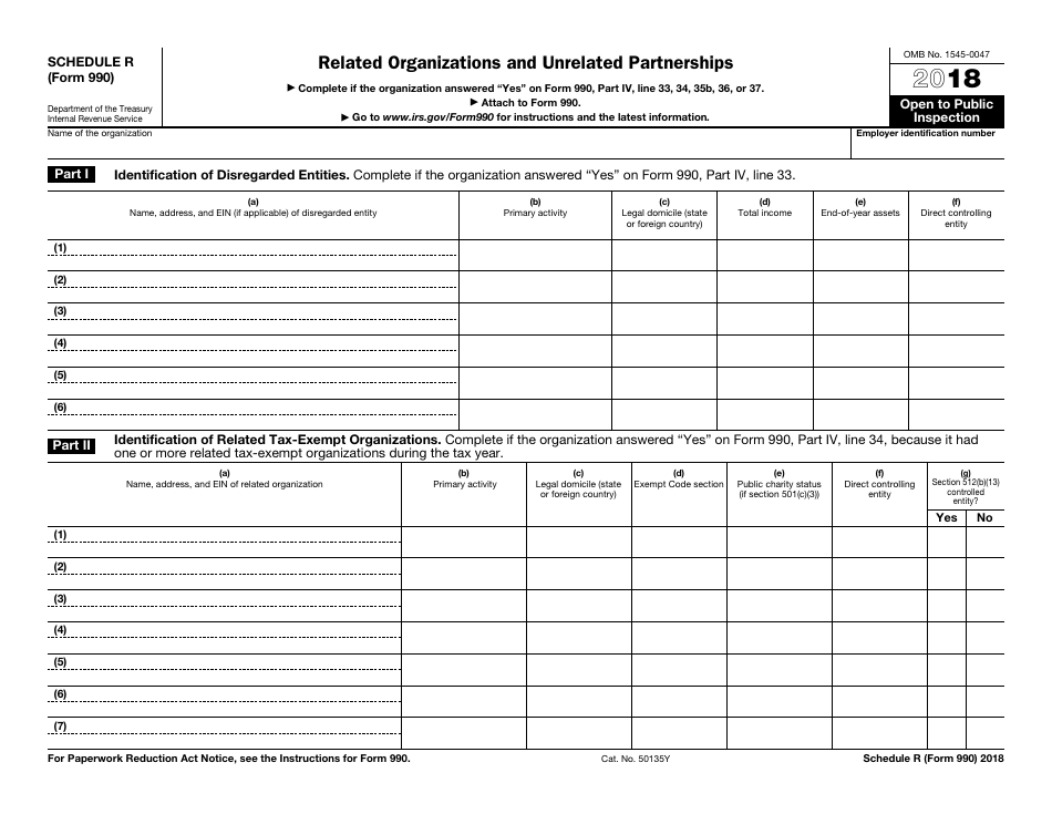 IRS Form 990 Schedule R - 2018 - Fill Out, Sign Online and Download ...