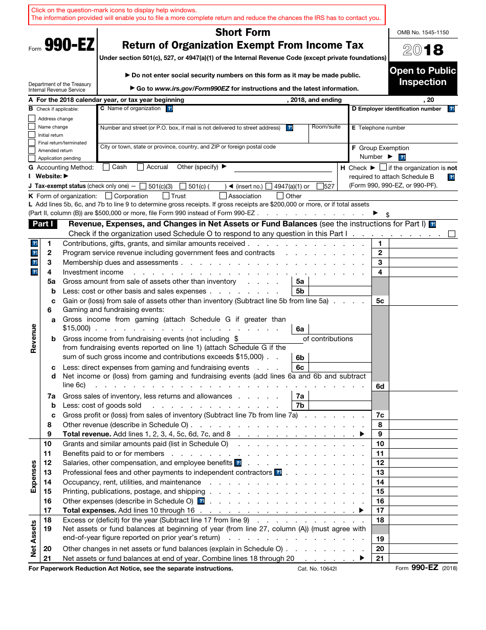 IRS Form 990-EZ - 2018 - Fill Out, Sign Online and Download Fillable ...