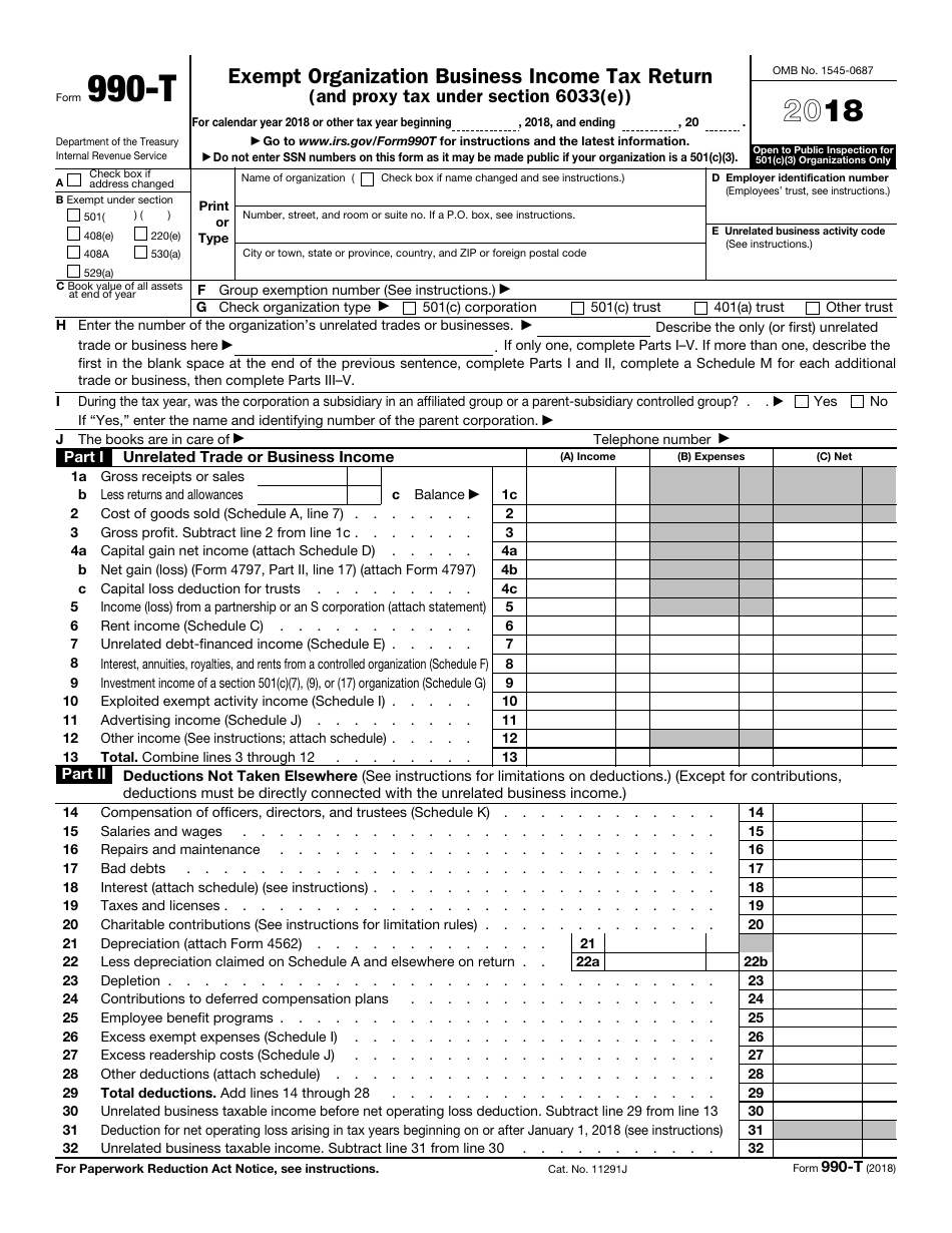 IRS Form 990-T - 2018 - Fill Out, Sign Online and Download Fillable PDF ...