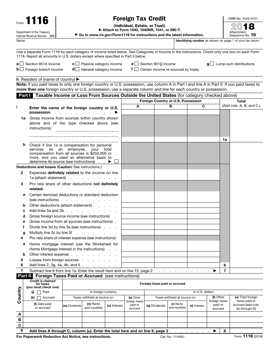 IRS Form 1116 - 2018 - Fill Out, Sign Online and Download Fillable PDF ...