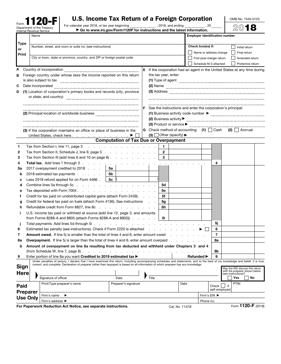 IRS Form 1120-F - 2018 - Fill Out, Sign Online and Download Fillable ...
