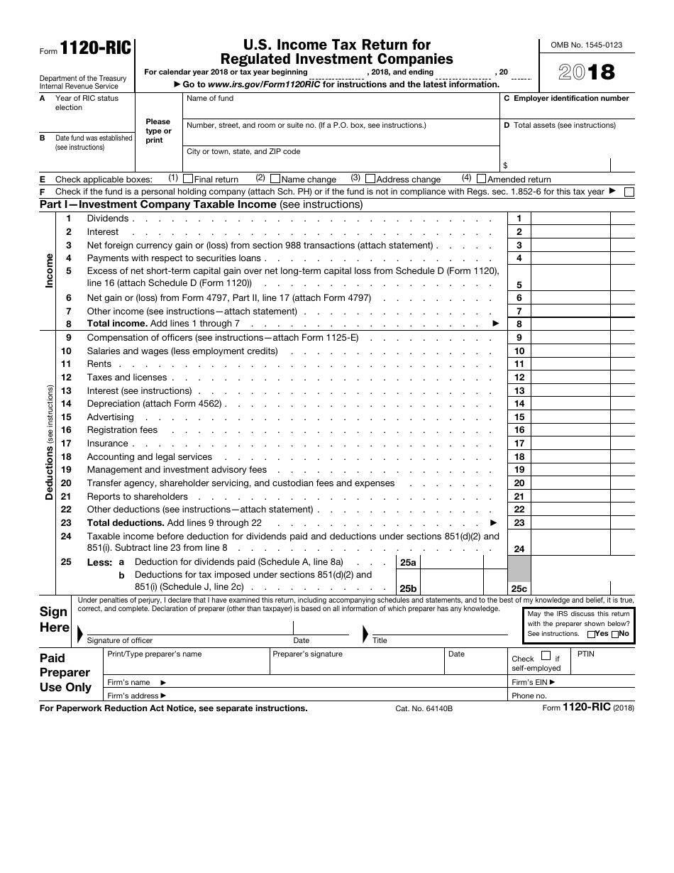 IRS Form 1120-RIC - 2018 - Fill Out, Sign Online and Download Fillable ...