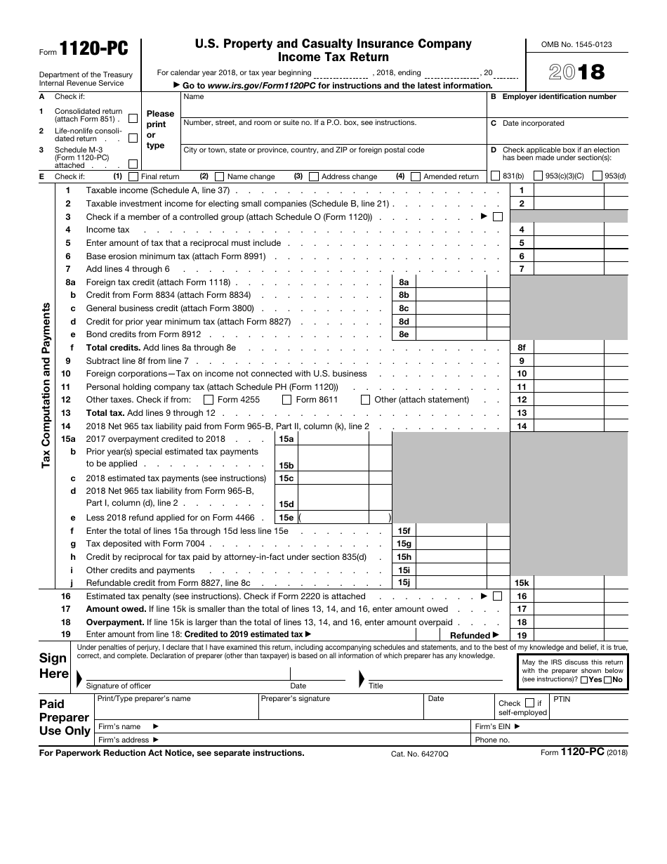 IRS Form 1120-PC - 2018 - Fill Out, Sign Online and Download Fillable ...
