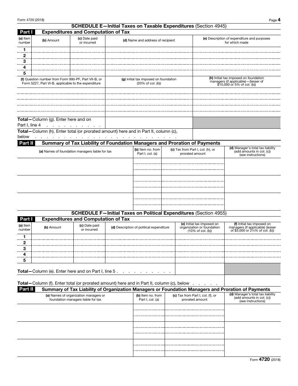 Irs Form 4720 2018 Fill Out Sign Online And Download Fillable Pdf