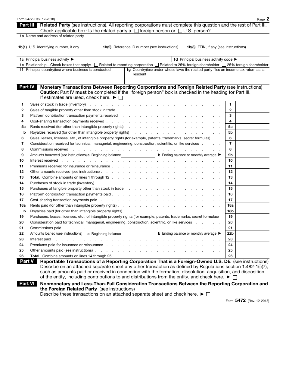 IRS Form 5472 - Fill Out, Sign Online and Download Fillable PDF ...