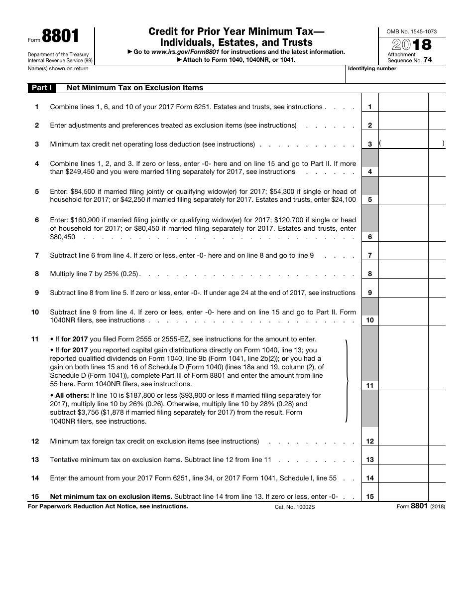 IRS Form 8801 - 2018 - Fill Out, Sign Online and Download Fillable PDF ...