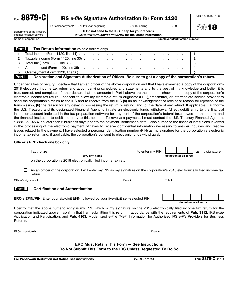 IRS Form 8879-C - 2018 - Fill Out, Sign Online and Download Fillable ...
