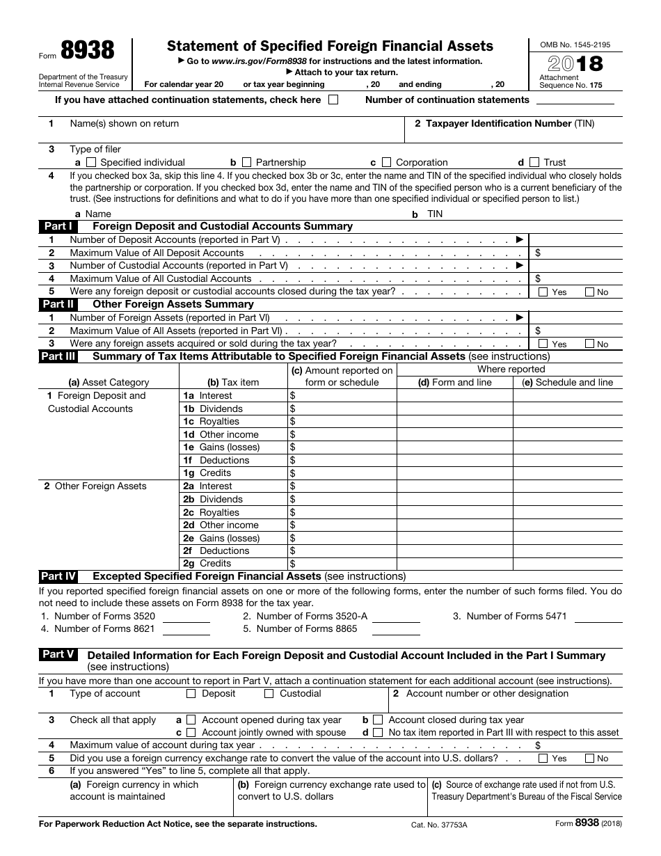 IRS Form 8938 - 2018 - Fill Out, Sign Online and Download Fillable PDF ...