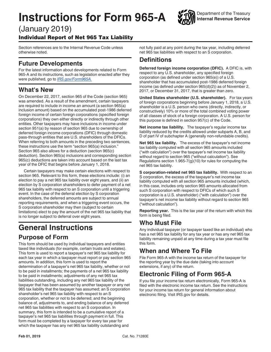 Download Instructions for IRS Form 965-A Individual Report of Net 965 ...