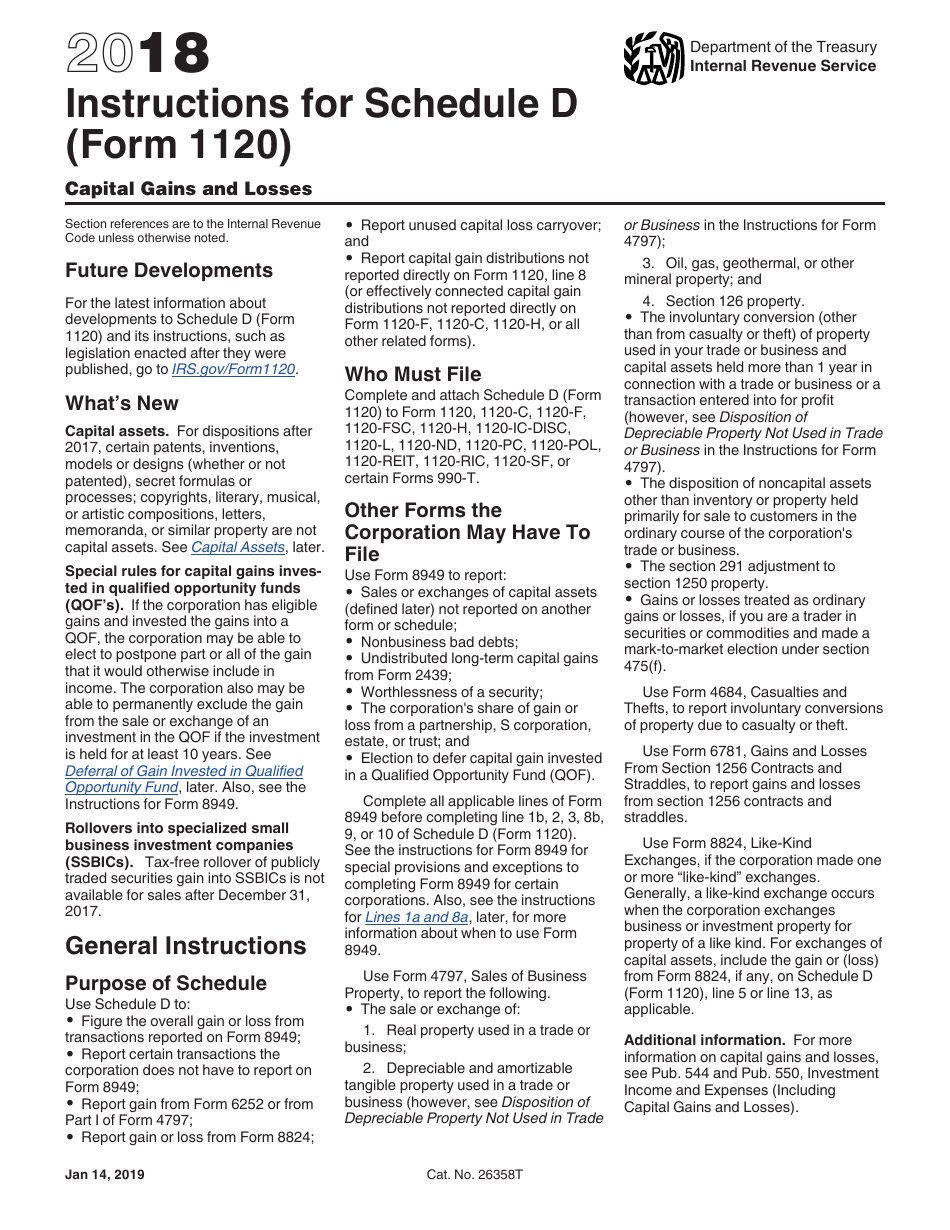 Download Instructions for IRS Form 1120 Schedule D Capital Gains and ...