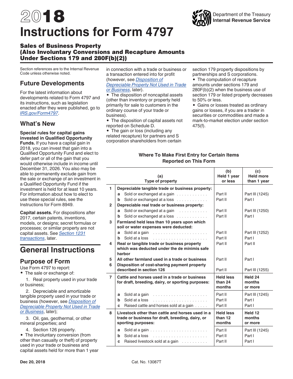 Download Instructions for IRS Form 4797 Sales of Business Property PDF ...