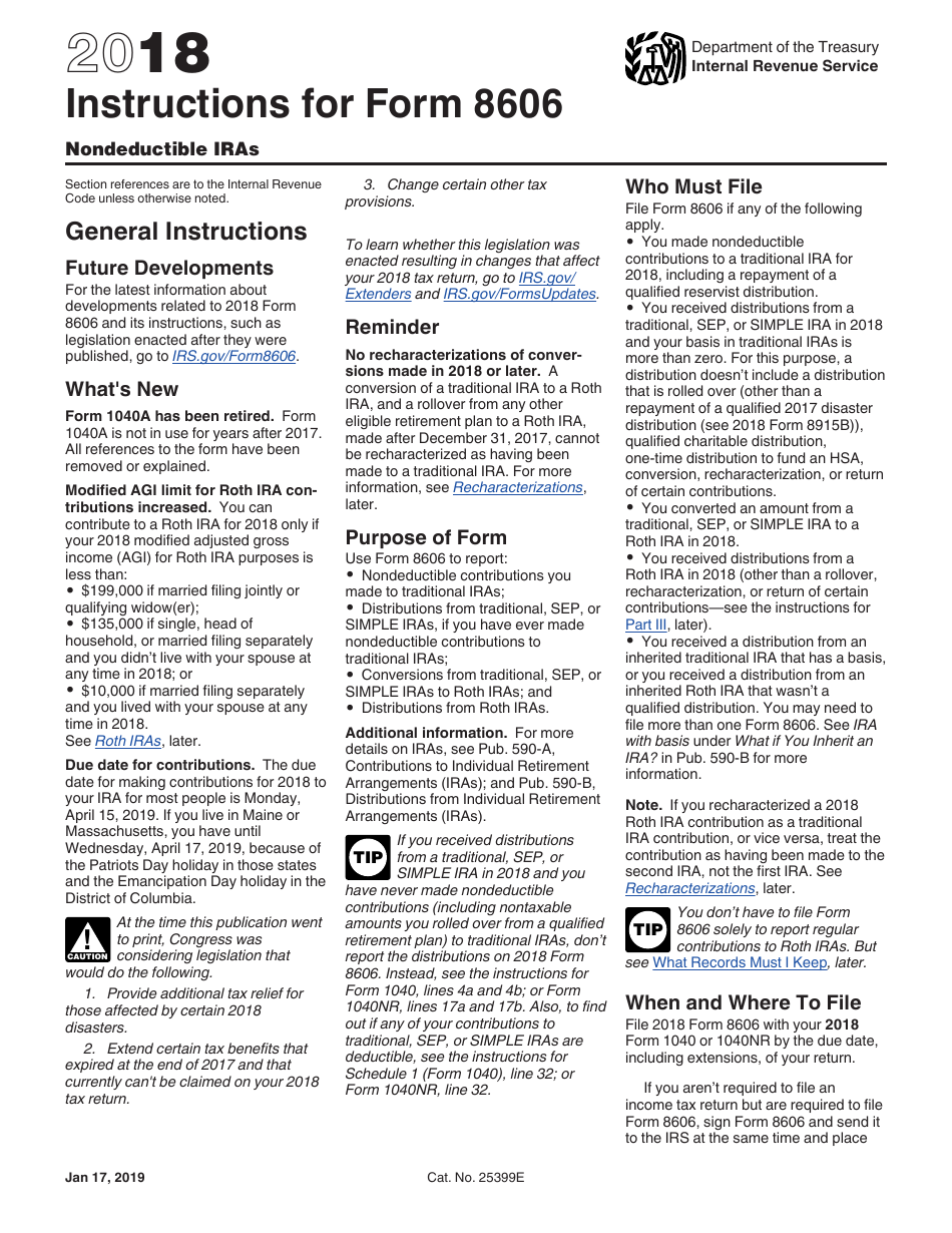 Download Instructions for IRS Form 8606 Nondeductible Iras PDF, 2018 ...