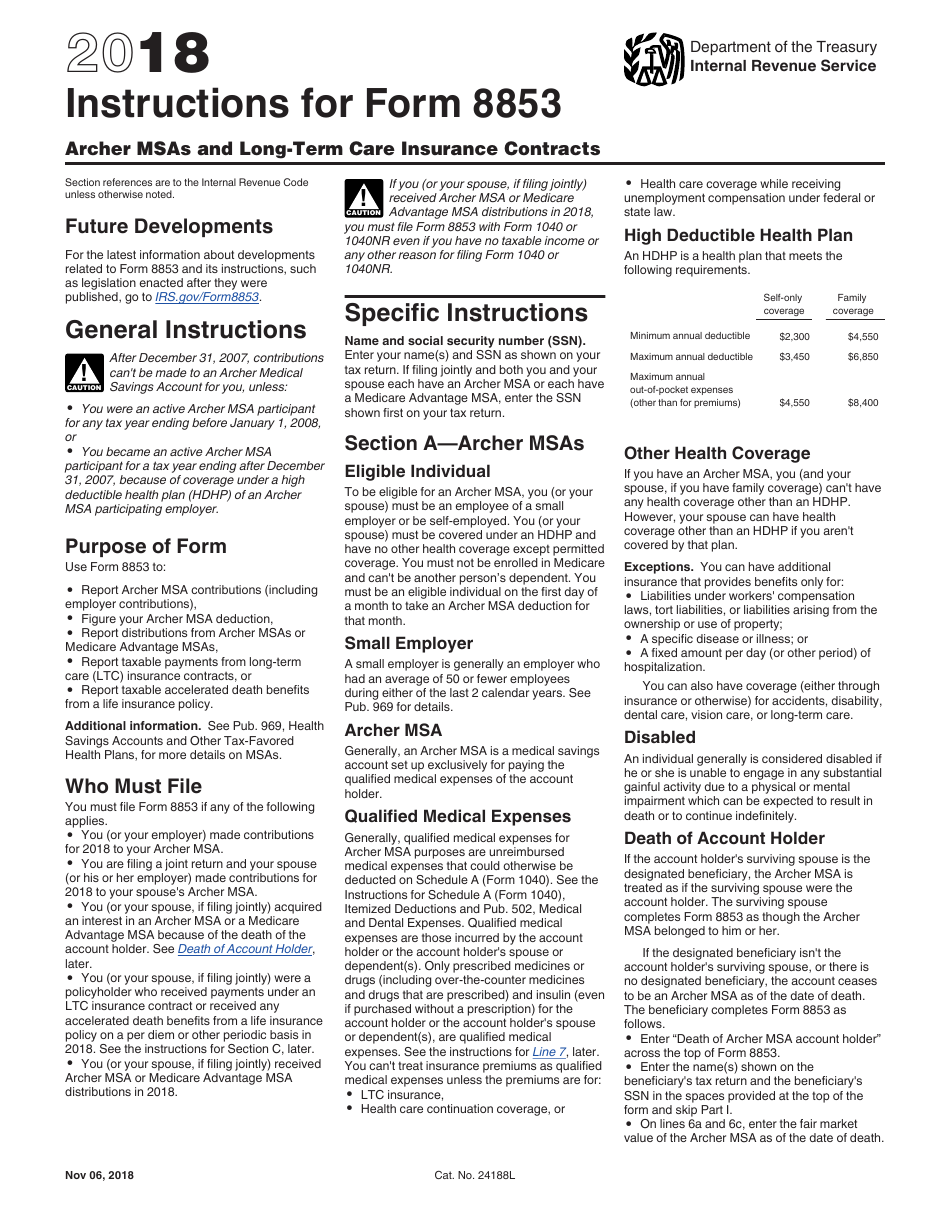 Download Instructions for IRS Form 8853 Archer Msas and Long-Term Care ...