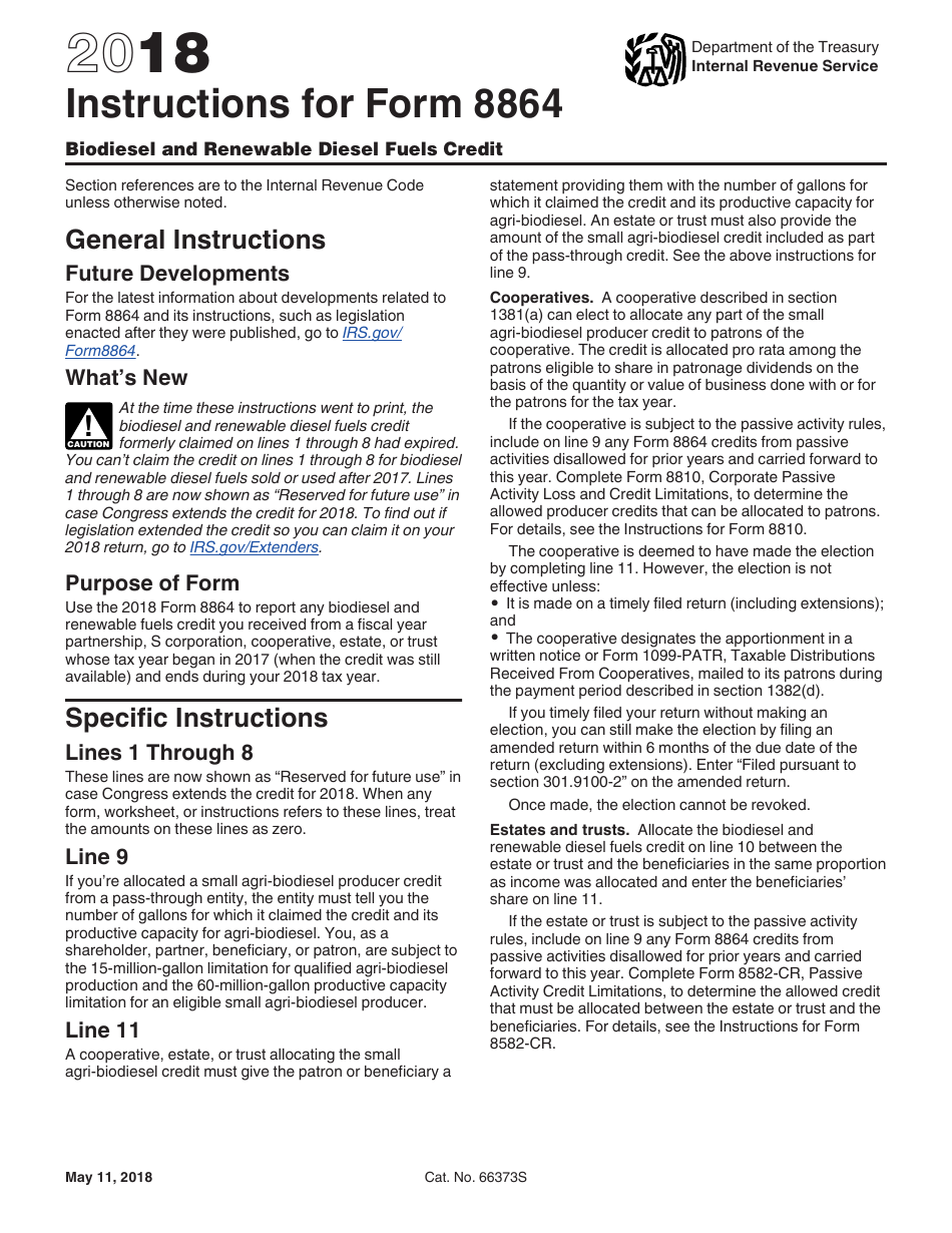 Download Instructions for IRS Form 8864 Biodiesel and Renewable Diesel ...