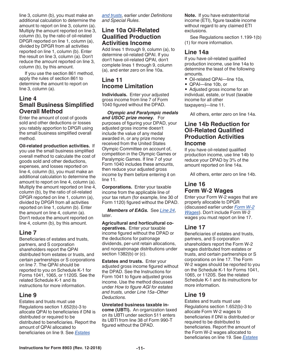 Download Instructions for IRS Form 8903 Domestic Production Activities ...