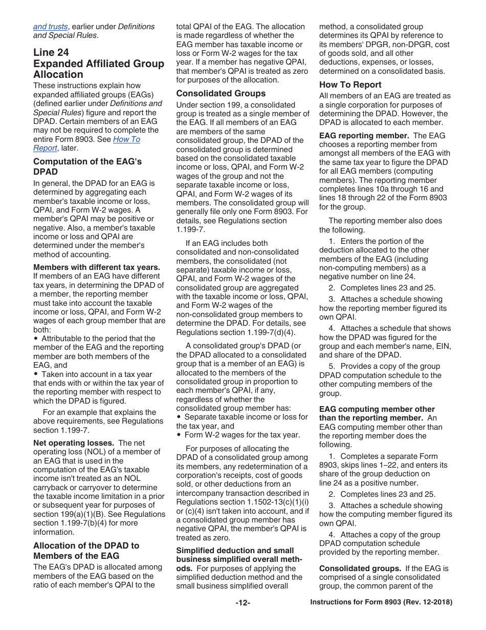 Download Instructions for IRS Form 8903 Domestic Production Activities ...