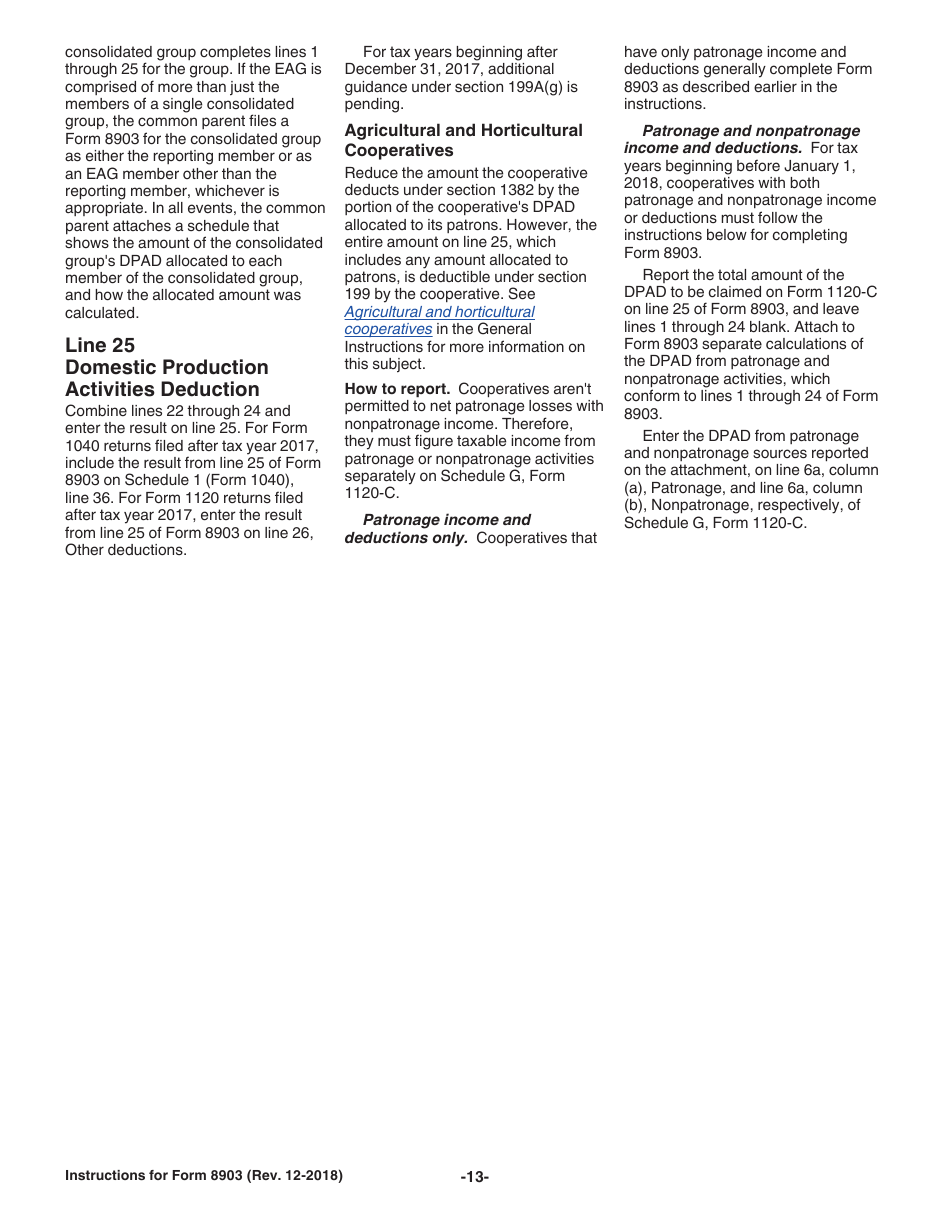 Download Instructions for IRS Form 8903 Domestic Production Activities ...