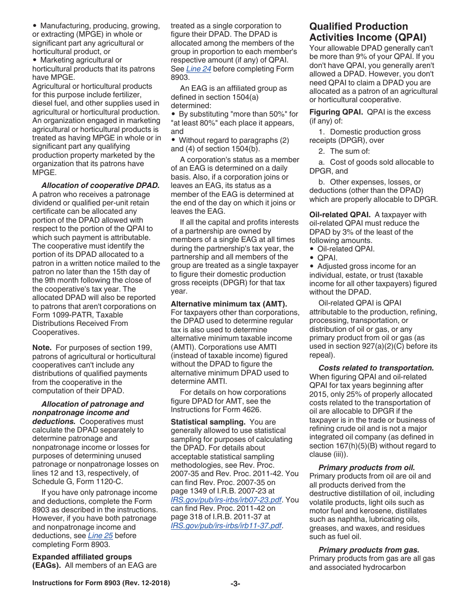 Download Instructions for IRS Form 8903 Domestic Production Activities ...