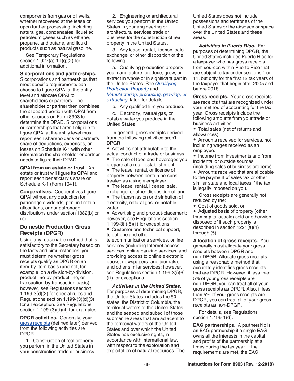 Download Instructions for IRS Form 8903 Domestic Production Activities ...