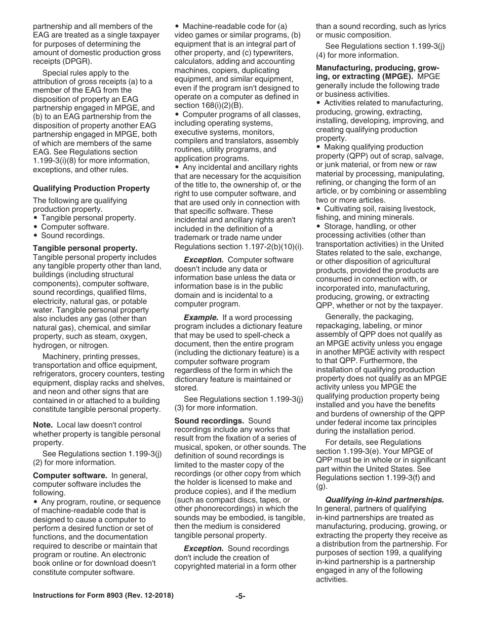 Download Instructions for IRS Form 8903 Domestic Production Activities ...