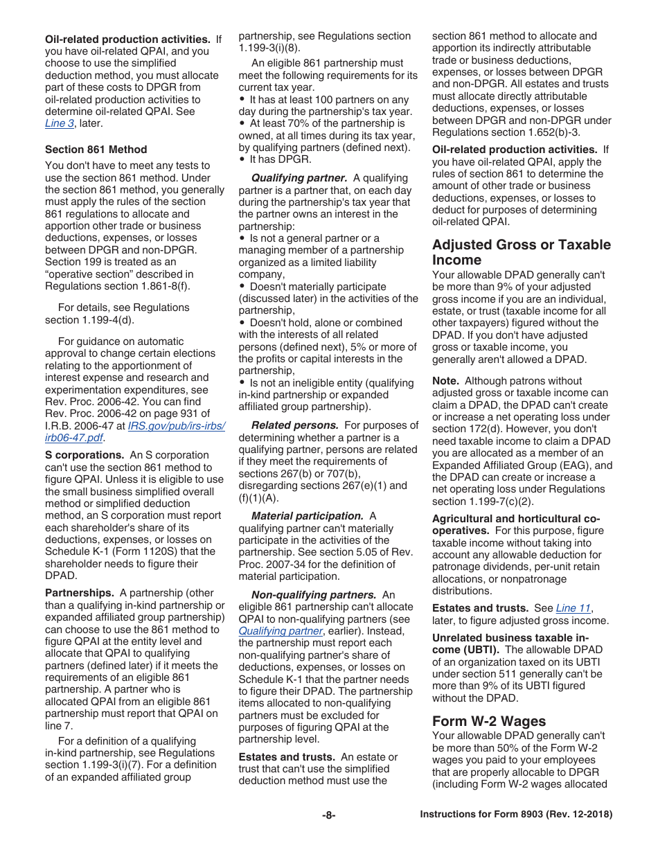 Download Instructions for IRS Form 8903 Domestic Production Activities ...
