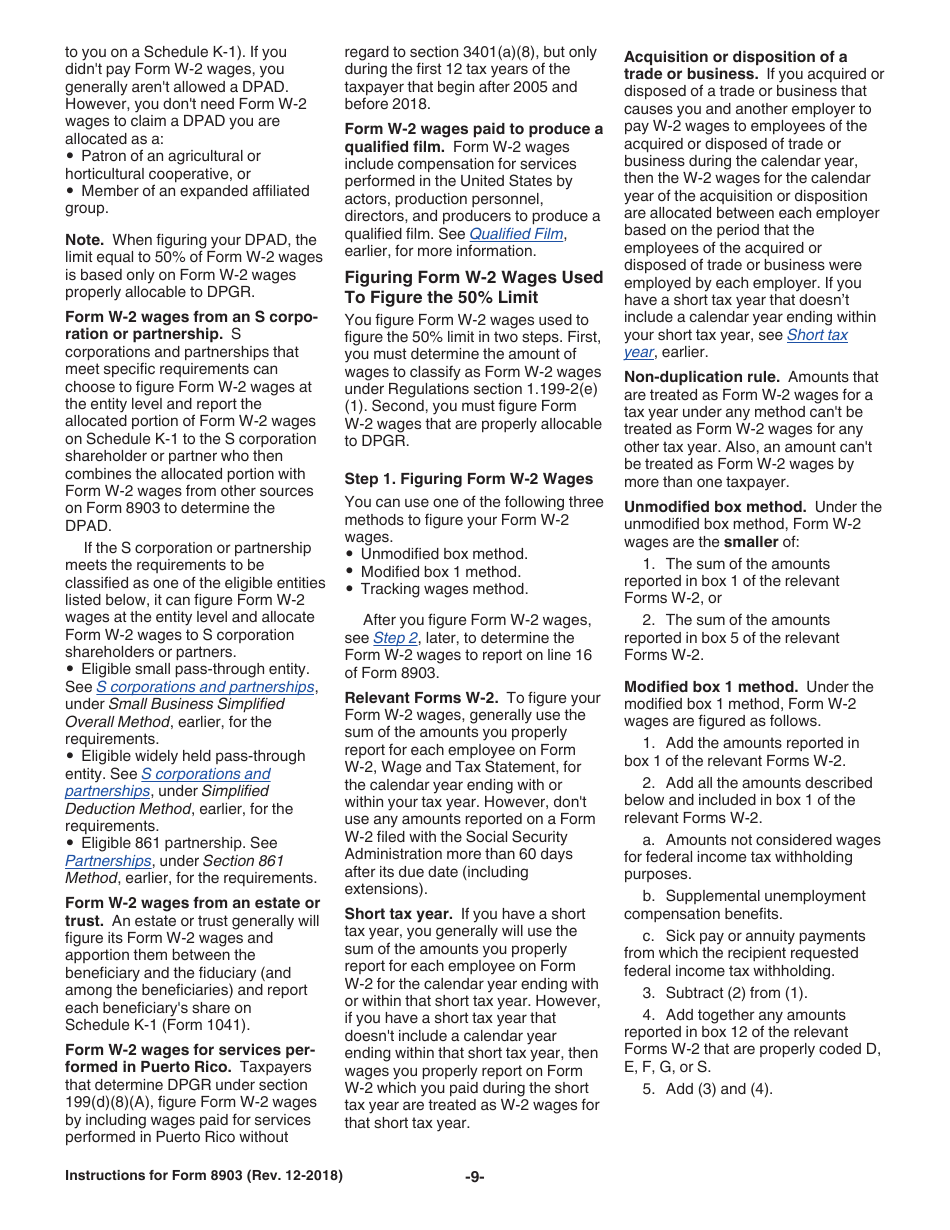 Download Instructions for IRS Form 8903 Domestic Production Activities ...