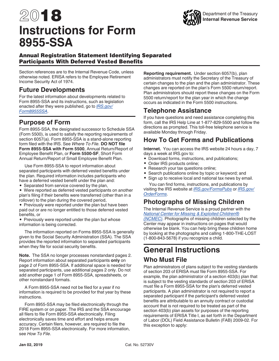 Download Instructions For IRS Form 8955 SSA Annual Registration 