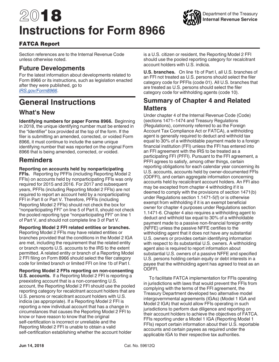 Download Instructions for IRS Form 8966 Fatca Report PDF, 2018 ...