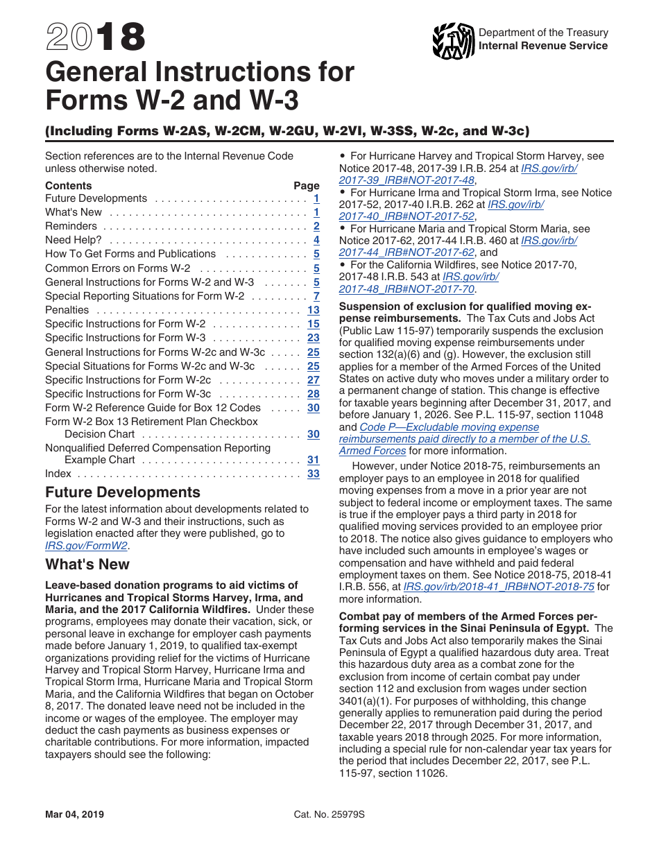 Download Instructions for IRS Form W-2, W-3 PDF, 2018 | Templateroller