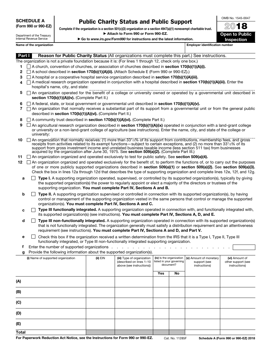 IRS Form 990 (990-EZ) Schedule A - 2018 - Fill Out, Sign Online and ...