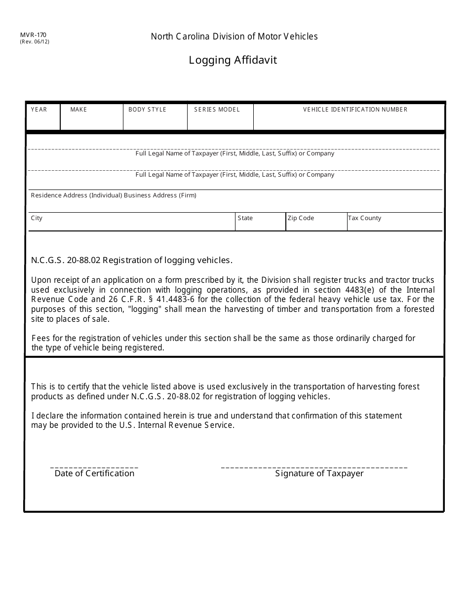 Form MVR-170 - Fill Out, Sign Online and Download Fillable PDF, North ...