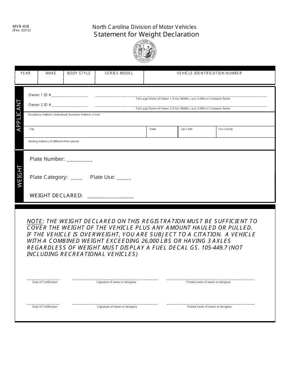 Form MVR-618 - Fill Out, Sign Online and Download Fillable PDF, North ...