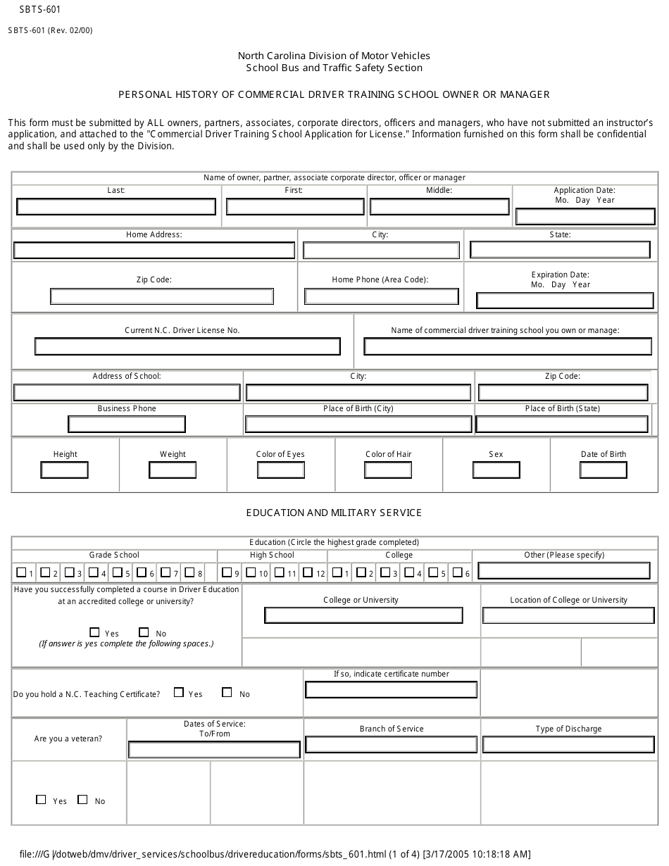 Form SBTS-601 - Fill Out, Sign Online and Download Fillable PDF, North Carolina | Templateroller