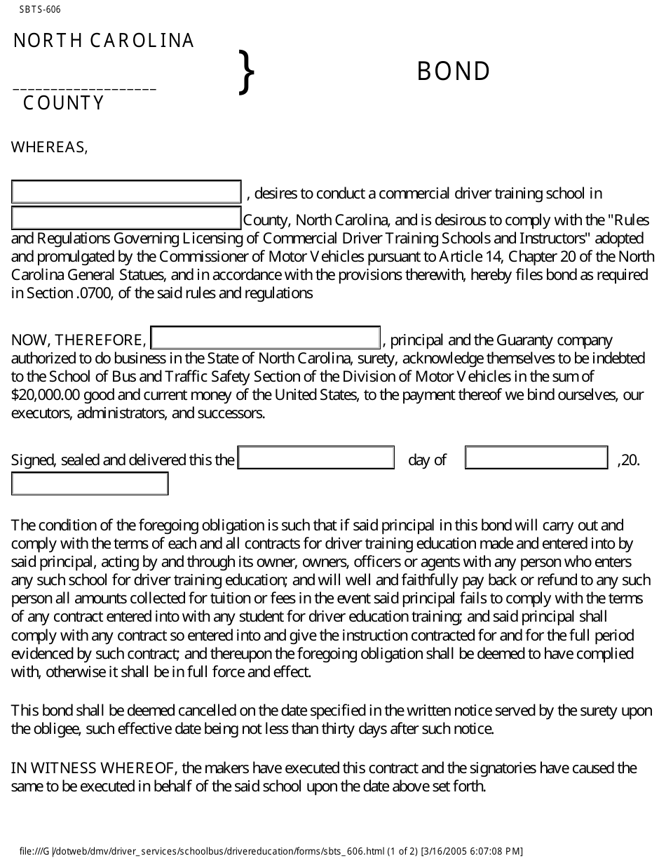 Form SBTS-606 - Fill Out, Sign Online and Download Fillable PDF, North ...