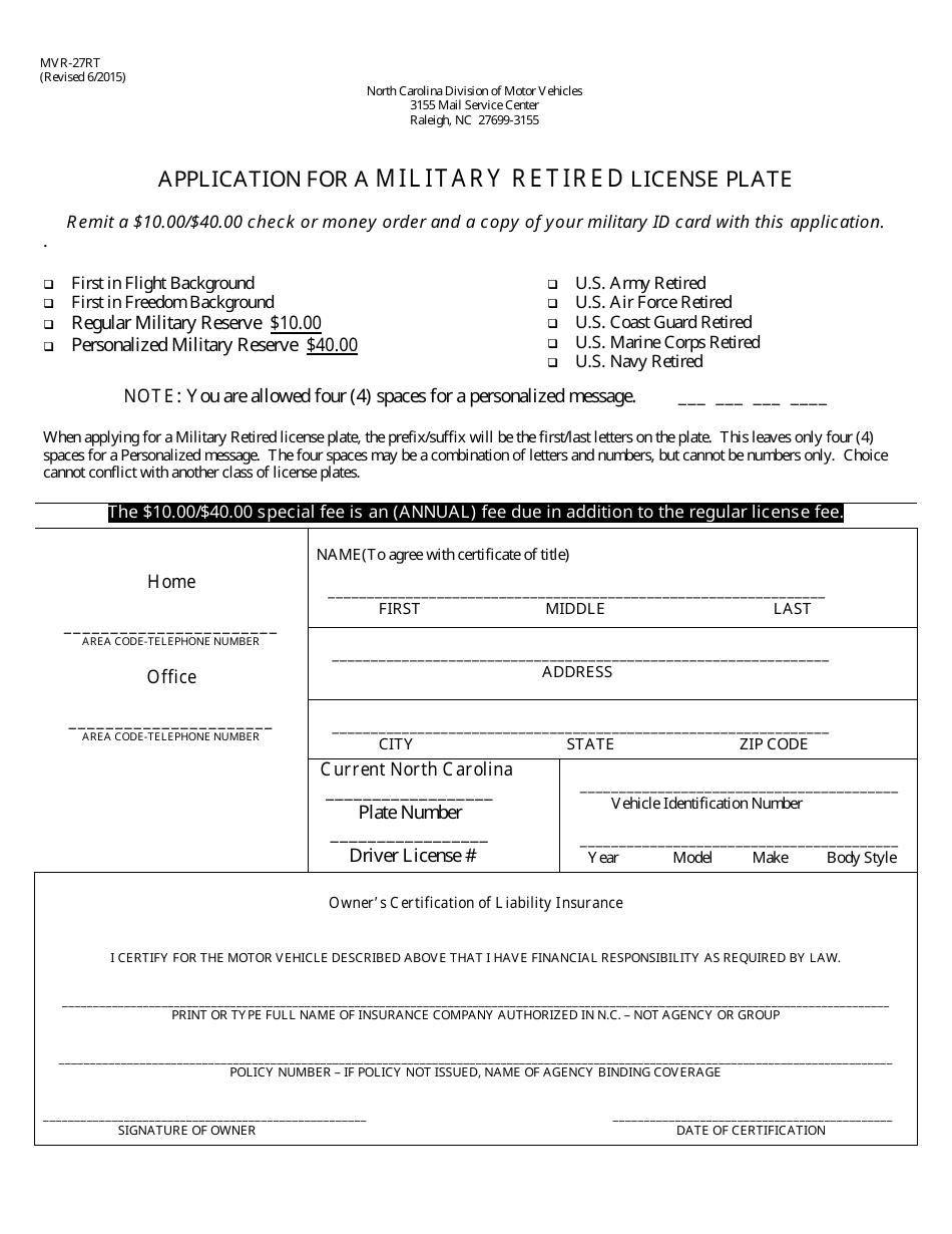Form MVR-27RT - Fill Out, Sign Online and Download Printable PDF, North ...