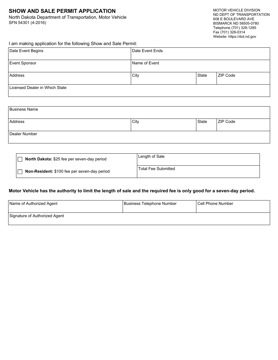 Form SFN54301 - Fill Out, Sign Online and Download Fillable PDF, North ...